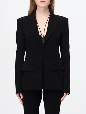 Patrizia Pepe Slim Fit Corset Blazer With Peak Lapels And Padded Shoulders - Black