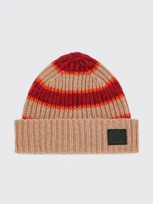 Paul Smith Striped 100% Mohair Beanie Hat With Logo Patch - Camel