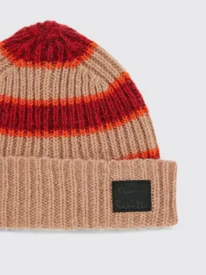 Paul Smith Striped 100% Mohair Beanie Hat With Logo Patch