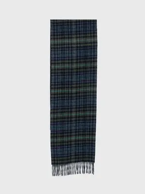 Paul Smith Tartan Lambswool Scarf With Fringed Edges - Navy