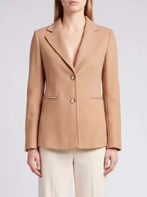 Max Mara Slim Fit Single-breasted Wool Blazer With Peak Lapels - Camel