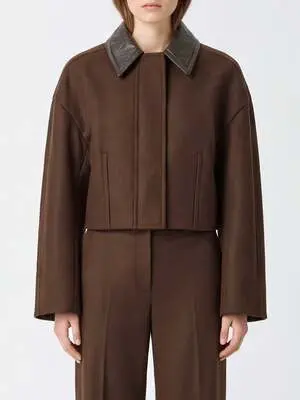 Sportmax Cropped Pure Virgin Wool Coat With Leather Collar