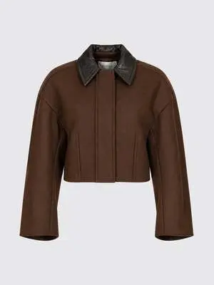 Sportmax Cropped Pure Virgin Wool Coat With Leather Collar