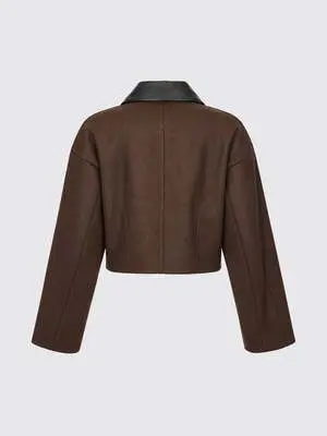 Sportmax Cropped Pure Virgin Wool Coat With Leather Collar