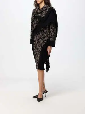 Antonio Marras Wool Blend Cape With Floral Embroidery And Fringes