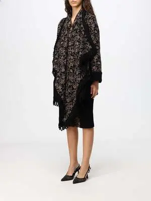 Antonio Marras Wool Blend Cape With Floral Embroidery And Fringes