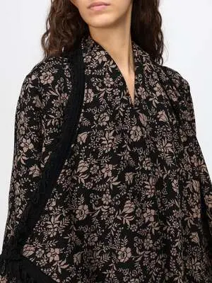 Antonio Marras Wool Blend Cape With Floral Embroidery And Fringes