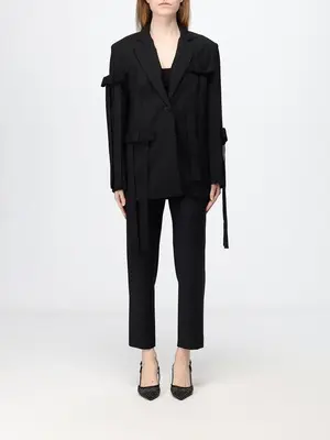 MEIMEIJ Cropped Relaxed Fit Wool-blend Blazer With Bow And Peak Lapels - Black