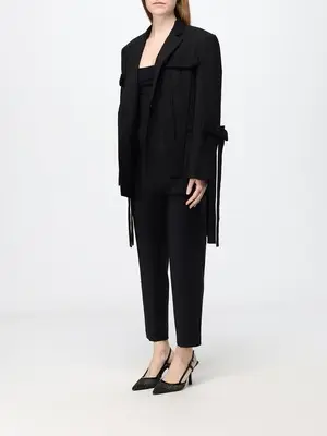 MEIMEIJ Cropped Relaxed Fit Wool-blend Blazer With Bow And Peak Lapels