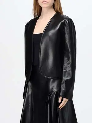 MEIMEIJ Cropped Faux Leather Blazer With An Open-front Design