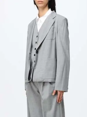 MEIMEIJ Cropped Wool-blend Blazer With Lapels And Patch Pockets