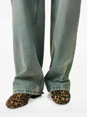 AMI Paris Leopard Printed Flat Cowhide Leather Shoes - Neutrals