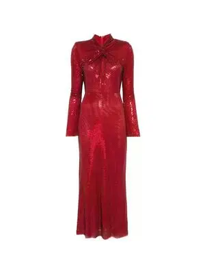SELF-PORTRAIT Rhinestone Mesh Twist Midi Dress