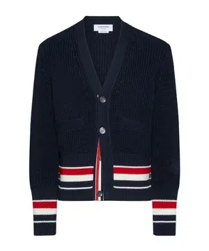 Thom Browne Button-fastening V-neck Cotton Cardigan - Navy