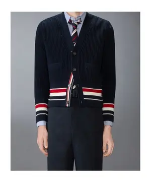 Thom Browne Button-fastening V-neck Cotton Cardigan