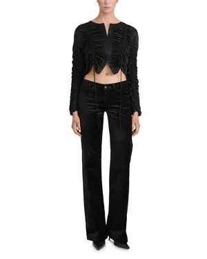 FRAME Serre Ruched Cropped Silk Blouse