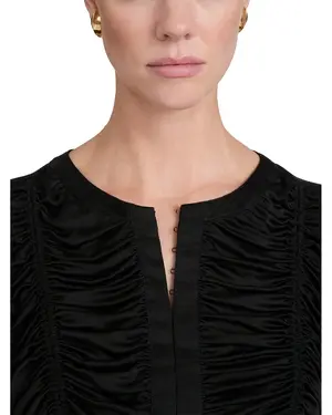 FRAME Serre Ruched Cropped Silk Blouse