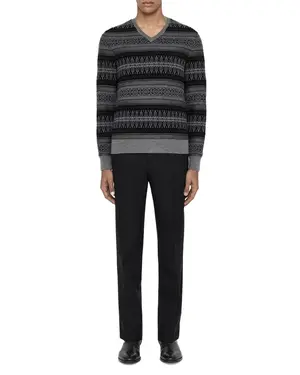 ALLSAINTS Ash V Neck Fair Isle Wool Sweater