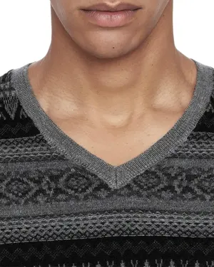 ALLSAINTS Ash V Neck Fair Isle Wool Sweater