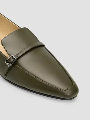 JIMMY CHOO Rhea Leather Loafers - Olive