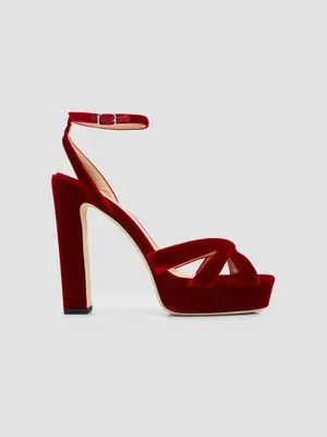 JIMMY CHOO Kove 120mm Velvet Platform Sandals - Ruby Red