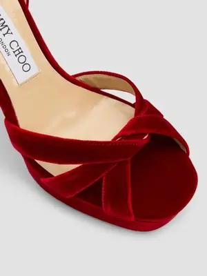 JIMMY CHOO Kove 120mm Velvet Platform Sandals - Ruby Red