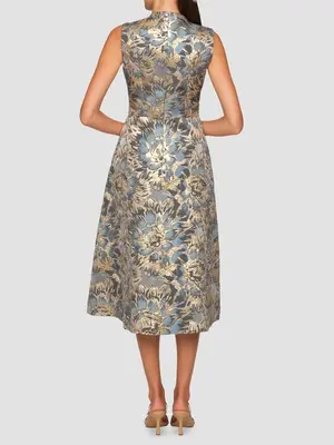KAY UNGER Celina Floral Metallic-jacquard V-neck Midi-dress