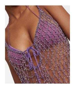 SELF-PORTRAIT Beaded Fishnet Midi Dress
