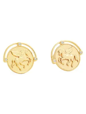 ANABEL ARAM Pegasus 18k--plated & Cubic Zirconia Coin Stud Earrings