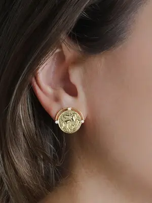 ANABEL ARAM Pegasus 18k--plated & Cubic Zirconia Coin Stud Earrings