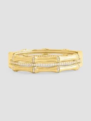 ANABEL ARAM Bamboo 18k--plated & Cubic Zirconia Hinged Bangle - Gold