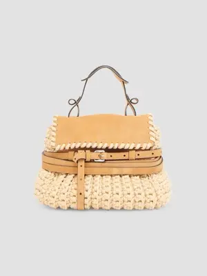 Moschino Tie Me Crochet & Suede Top Handle Bag