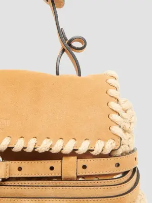 Moschino Tie Me Crochet & Suede Top Handle Bag