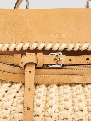 Moschino Tie Me Crochet & Suede Top Handle Bag