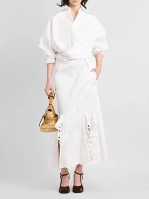 Moschino Tie Me Crochet & Suede Top Handle Bag