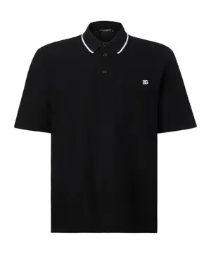 Dolce & Gabbana Dg Embroidered Cotton Polo Shirt - Black
