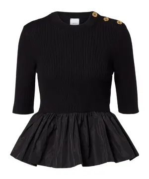 PATOU Ribbed-knit Ruffled Sweater - Black