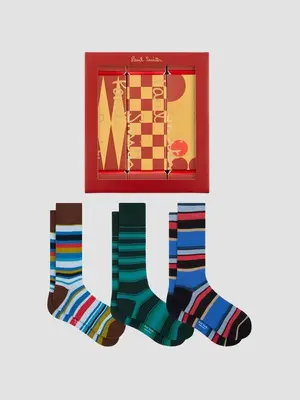 Paul Smith 3-pack Striped Cotton-blend Crew Socks