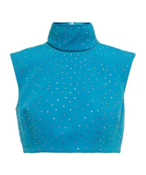 Alex Perry Henley Embellished Crêpe Crop Top - Blue