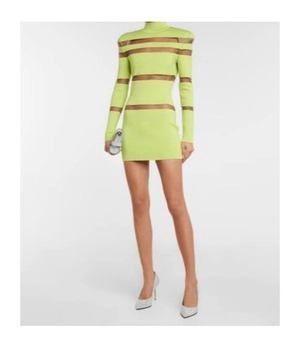 Balmain Turtleneck Mesh-paneled Minidress
