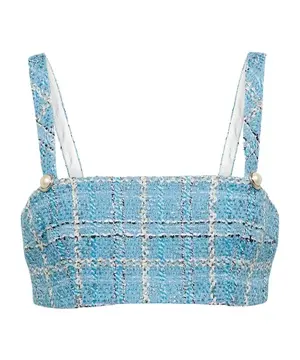 Alessandra Rich Embellished Checked Tweed Crop Top