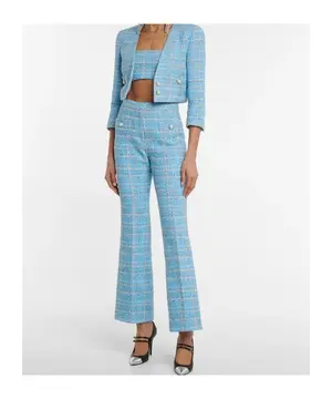 Alessandra Rich Embellished Checked Tweed Crop Top