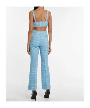 Alessandra Rich Embellished Checked Tweed Crop Top
