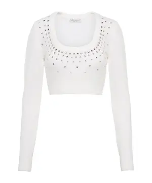 Alessandra Rich Crystal-embellished Knit Crop Top - White