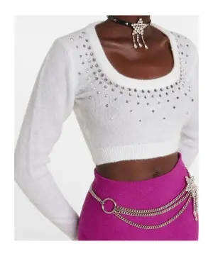 Alessandra Rich Crystal-embellished Knit Crop Top