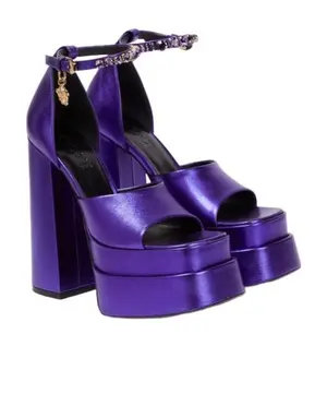 Versace Medusa Aevitas Leather Platform Sandals - Blue