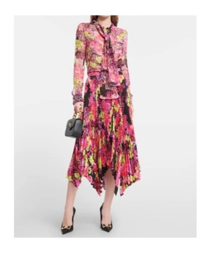 Versace Logo Orchid Pleated Midi Skirt
