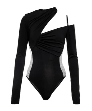 NENSI DOJAKA Asymmetric Tulle-paneled Bodysuit - Black