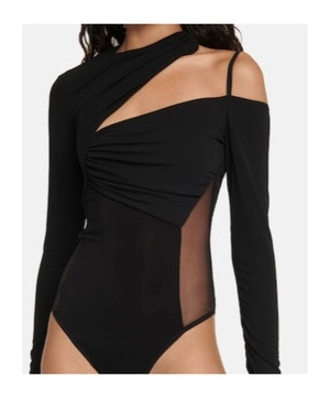 NENSI DOJAKA Asymmetric Tulle-paneled Bodysuit
