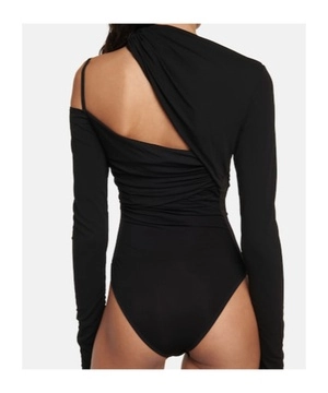 NENSI DOJAKA Asymmetric Tulle-paneled Bodysuit
